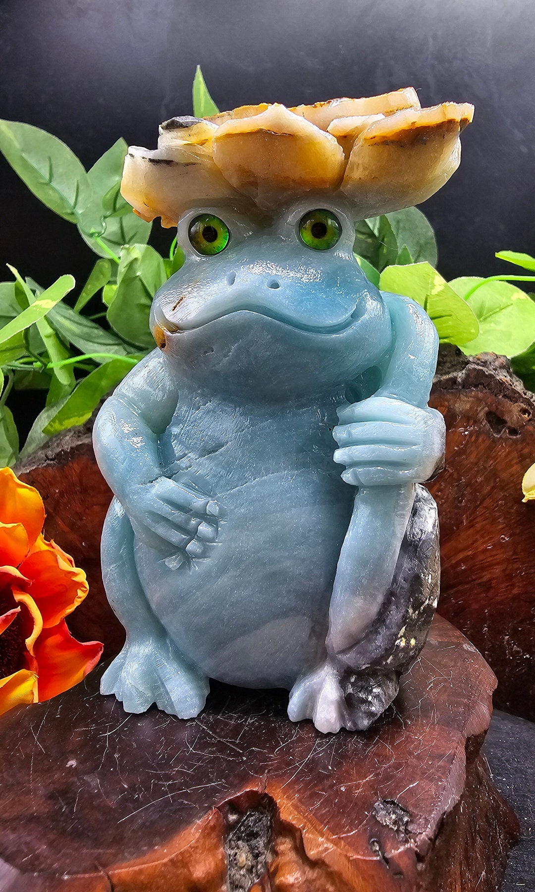 Hand Carved Frog Natural Crystal Cluster Quartz Mineral Specimen ...