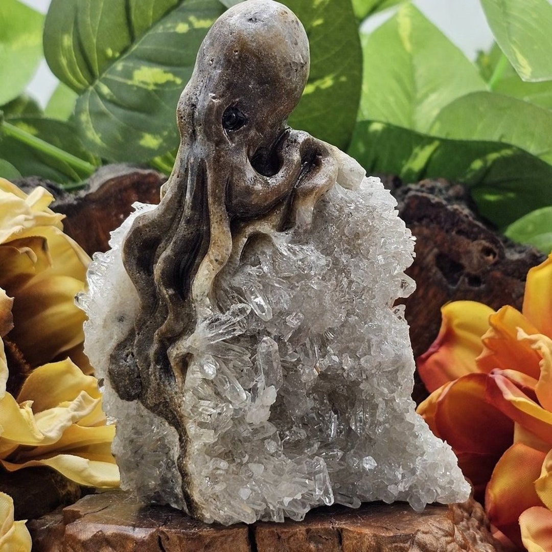 Natural Crystal Quartz Hand-carved Octopus Amazon Stone Crystal Cluster ...