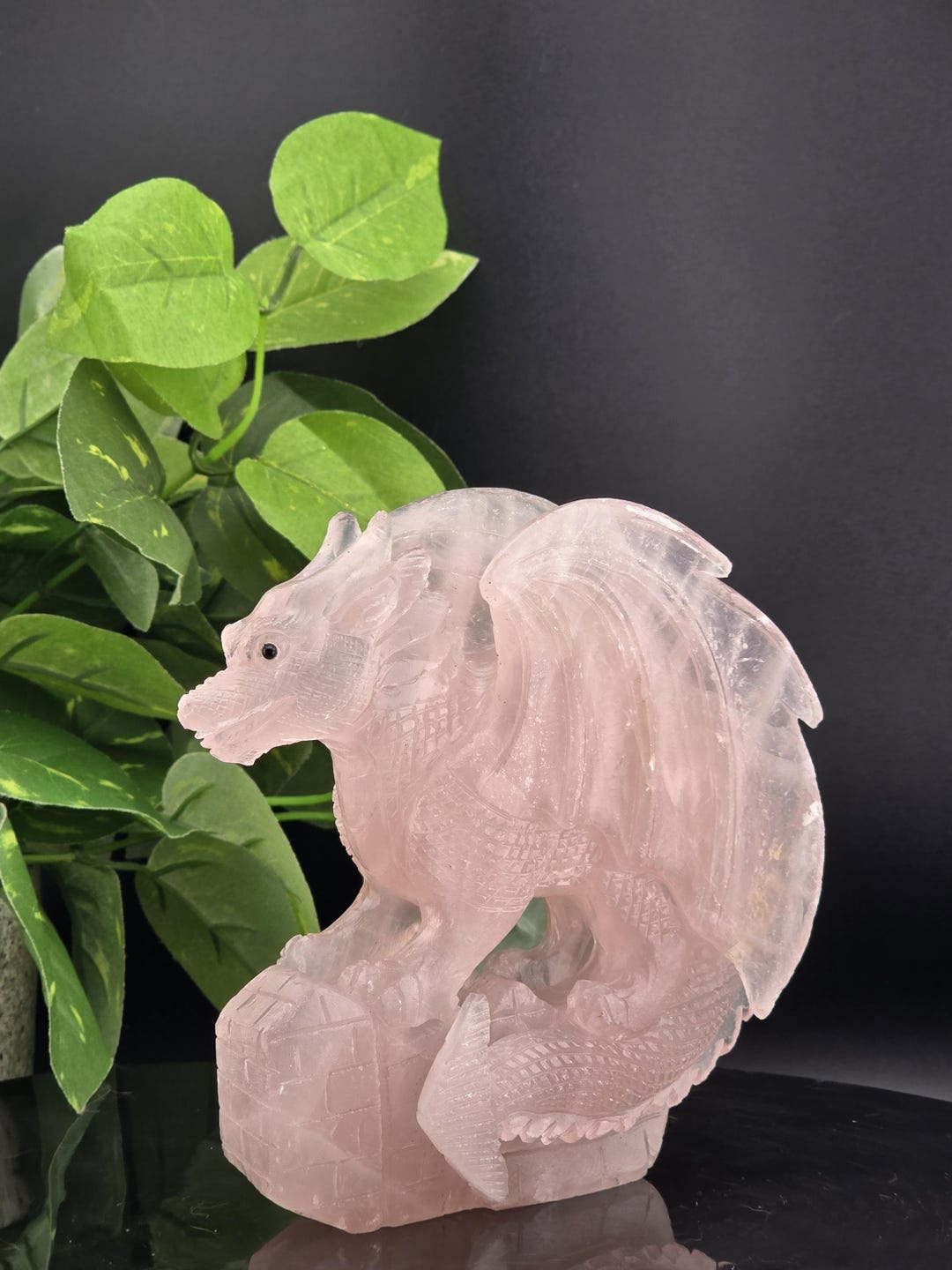 Natural Hand-carved Rose Quartz Dragon Statue. Home Decoration ...