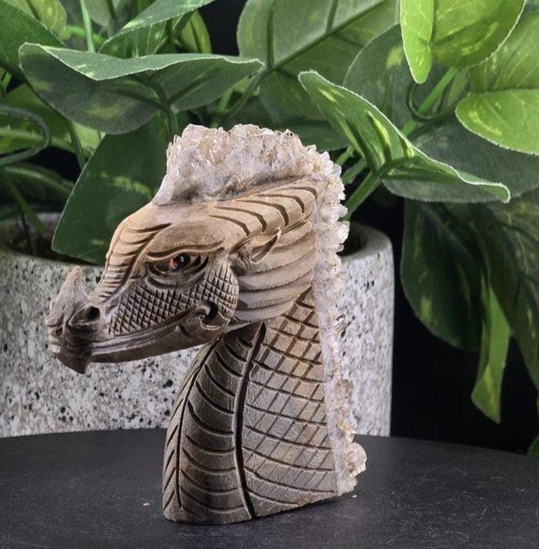 Hand-carved Crystal Cluster Dragon Bust | One-of-a-kind Artist-signed ...