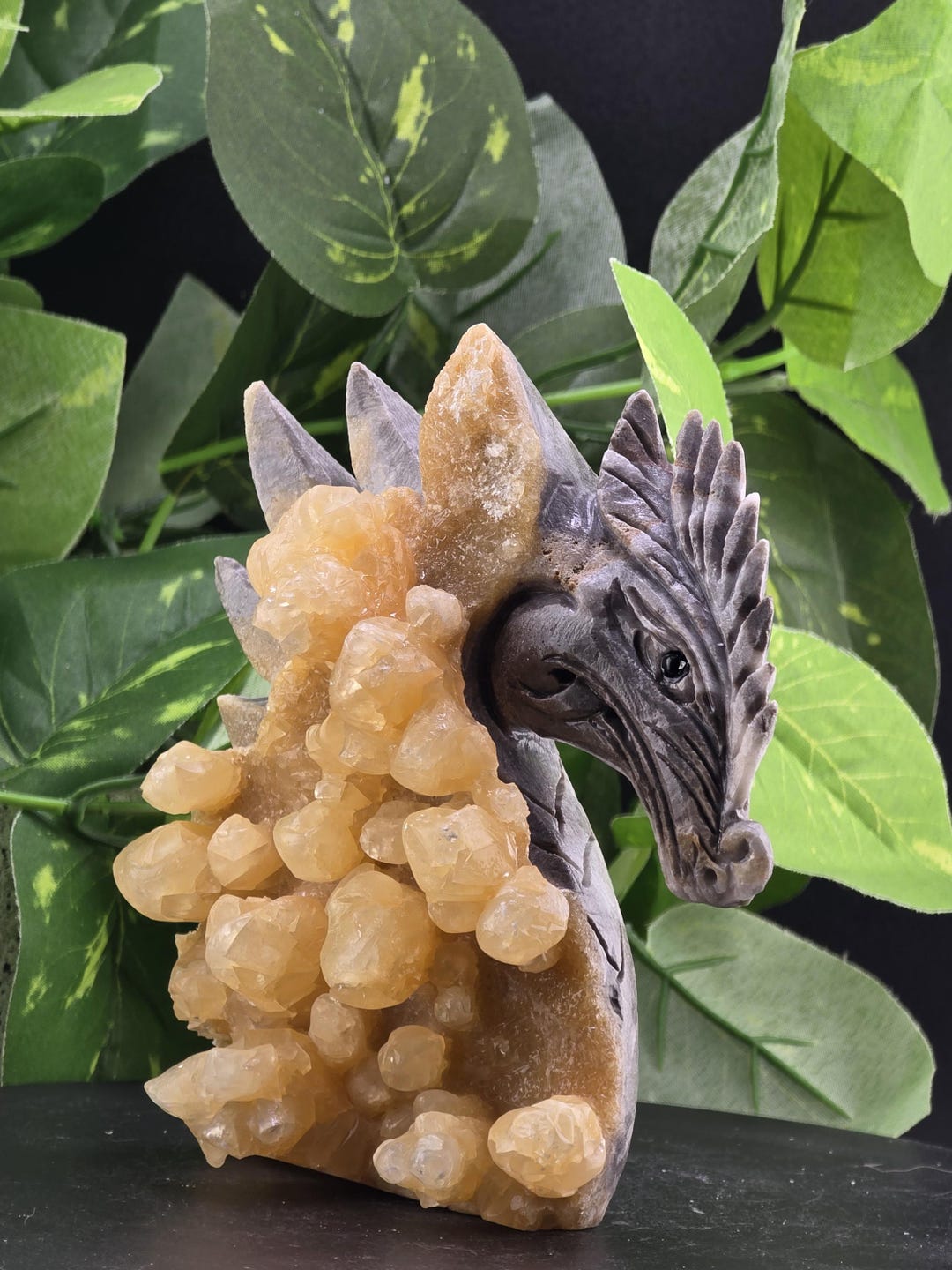 Hand-carved Crystal Quartz Dragon Statue: Stalactite Accent ...