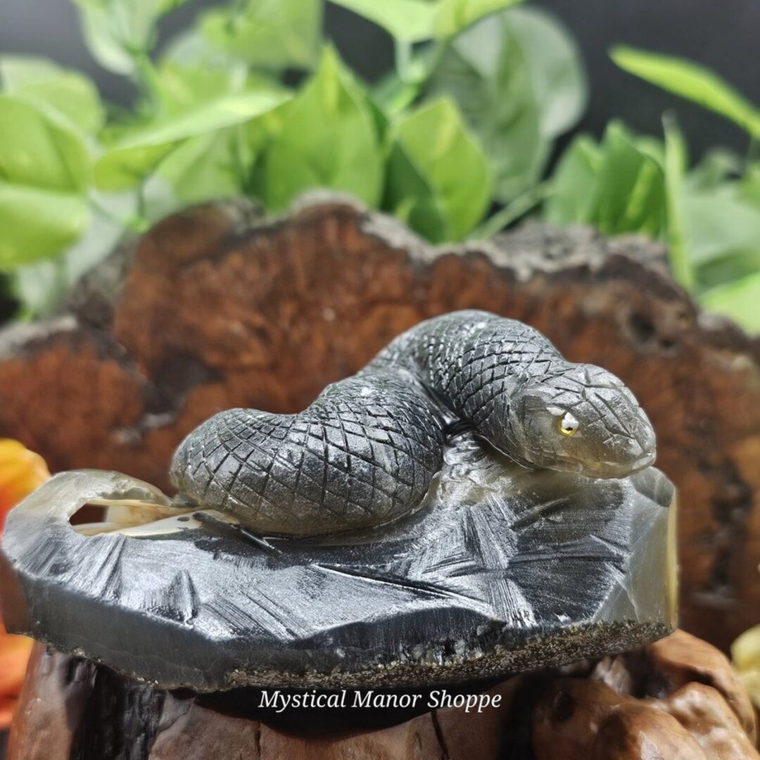 Rare Stunning Handcrafted Snake Stone Sculpture With Druzy and Open ...
