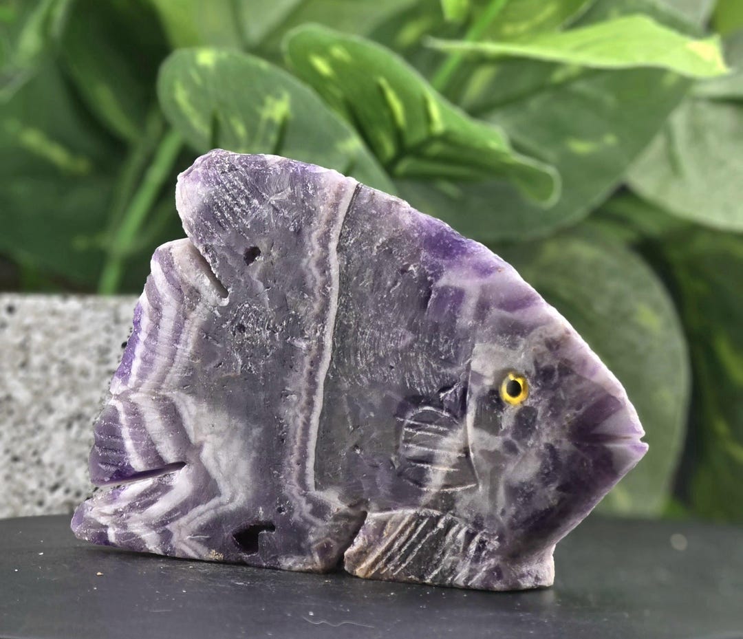 Hand-carved Chevron Amethyst Fish Sculpture: Gold Eyes, Crystal Art - Etsy