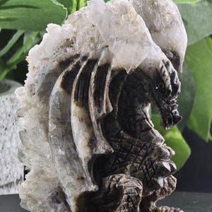 Hand-carved Dragon With Quartz Clusters Fierce Bedrock Dragon Sculpture ...
