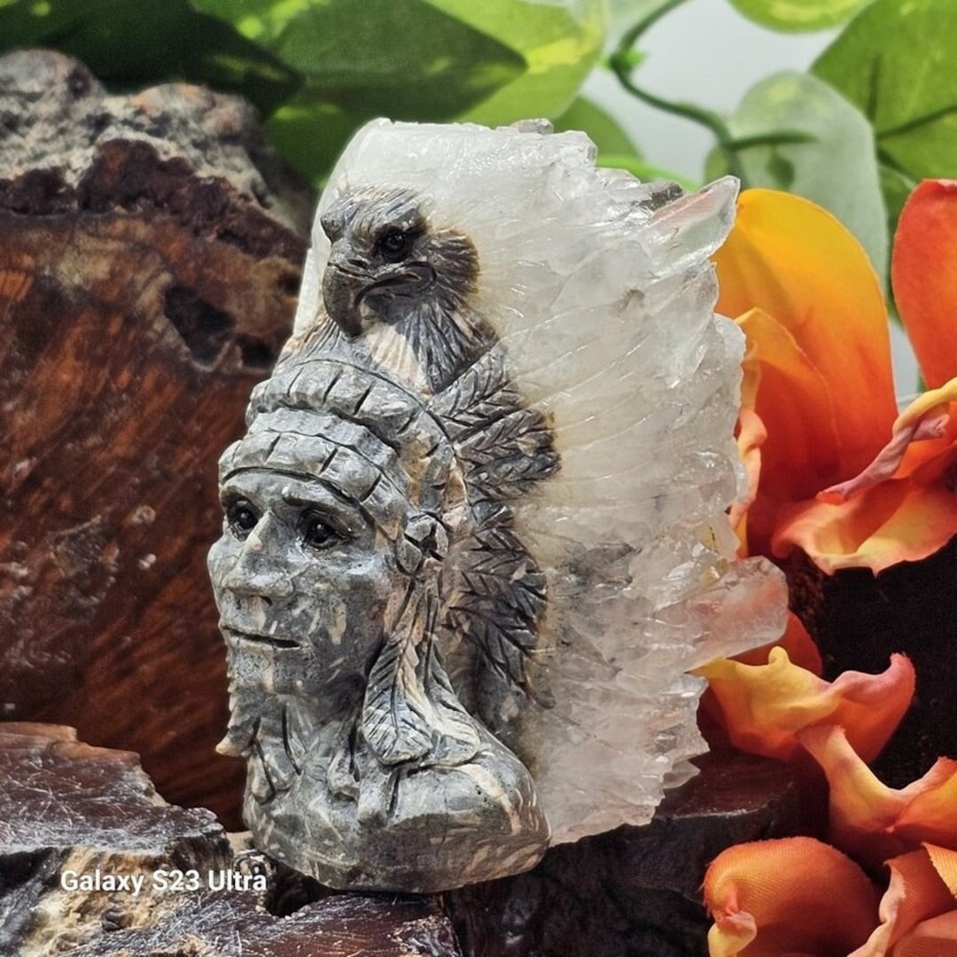 Unbelievably Gorgeous Hand Carved Indian Tribal Leader Eagle Crystal ...