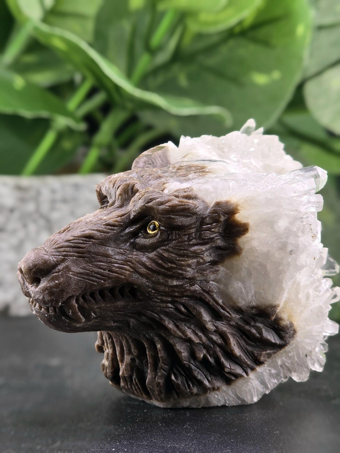 Beautiful Hand Carved Howling Wolf Quartz Crystal Bust Crystal Cluster ...