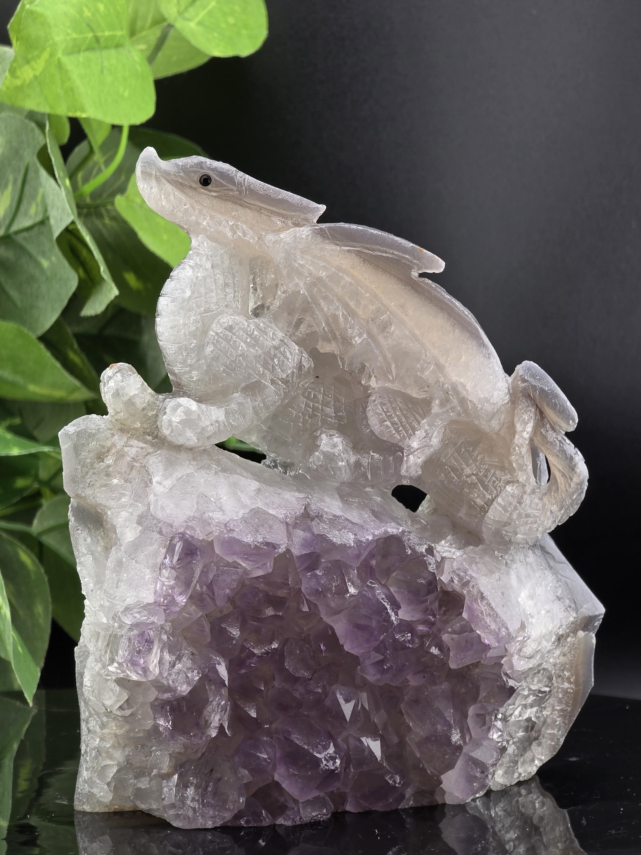 Hand-carved Amethyst Crystal Dragon Statue: Metaphysical Home Decor - Etsy