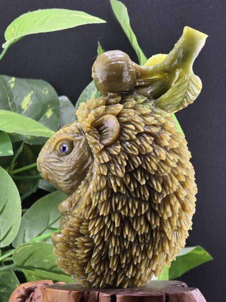 Hand Carved Serpentine Jade Hedgehog Sculpture: One-of-a-kind Crystal ...
