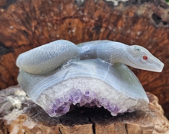 Rare Stunning Handcrafted Snake Stone Sculpture With Druzy and Open ...
