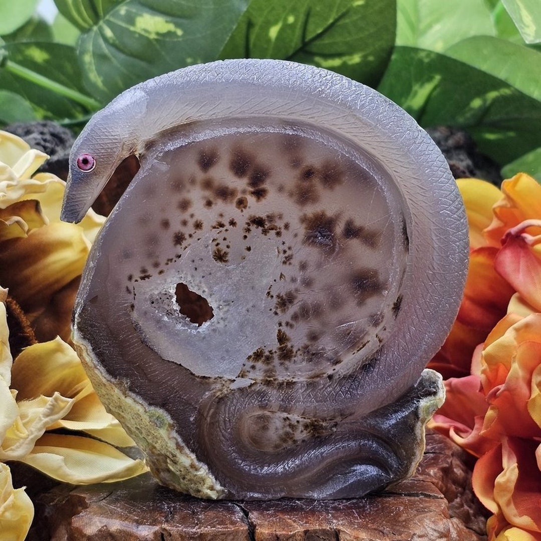 Rare Stunning Handcrafted Snake Stone Sculpture With Druzy . One of a ...