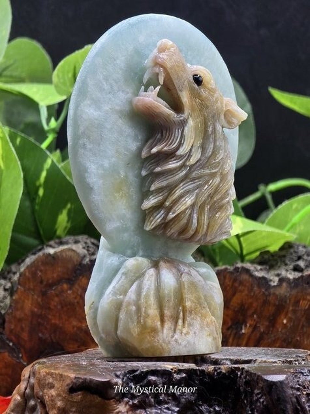 Beautiful Hand Carved Howling Wolf Quartz Crystal Bust Crystal Cluster ...