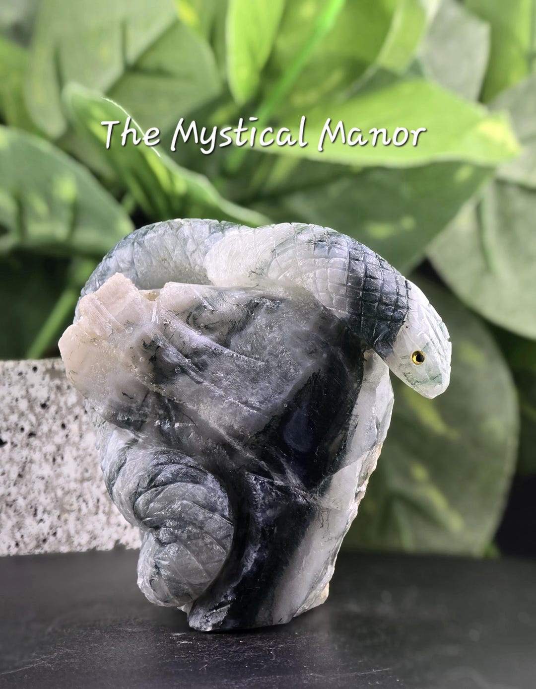 Hand-carved Aquatic Agate Snake With Druzy Crystals: Healing Stone ...