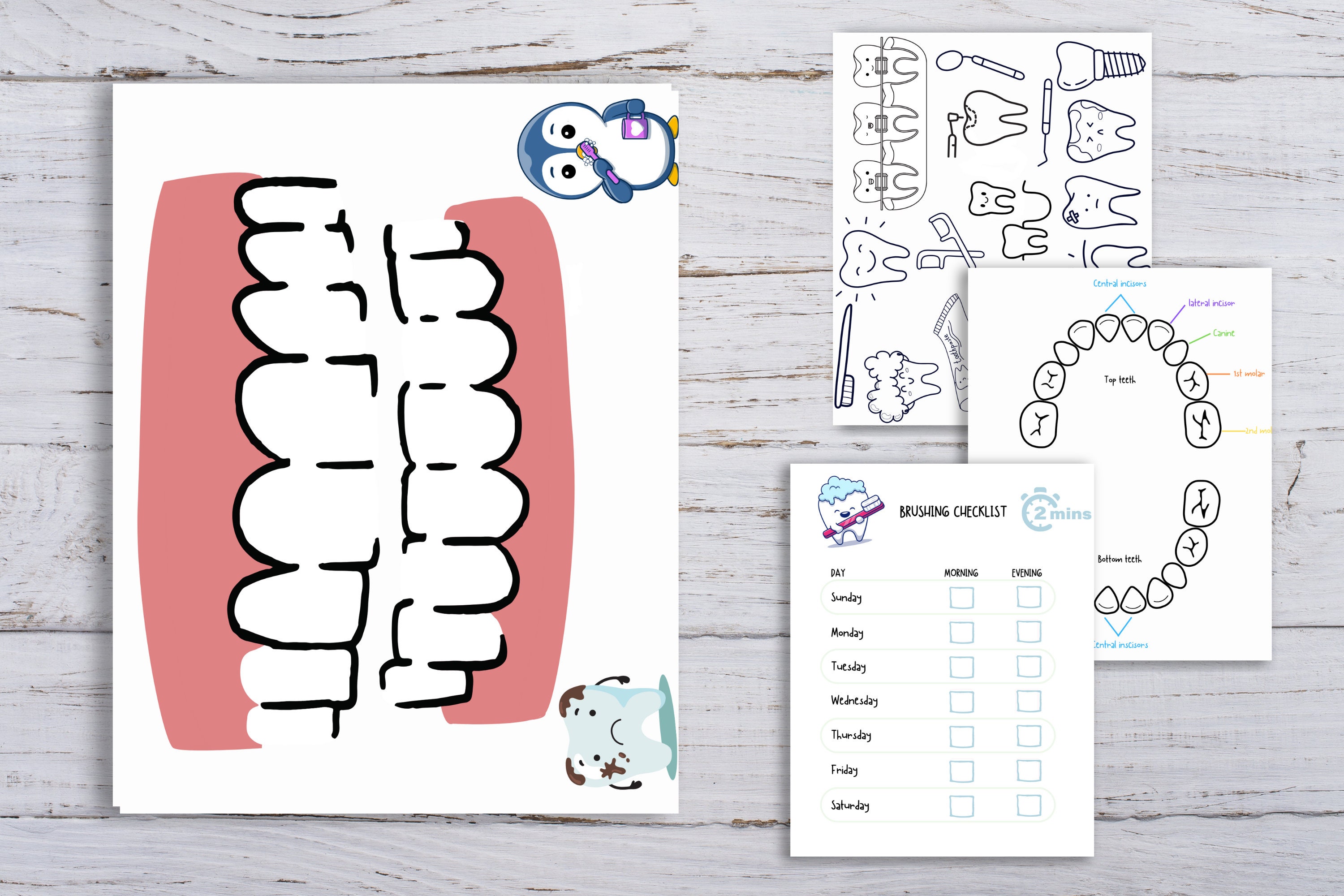 Teeth Brushing Printable, Kids Dental Health, Dental Hygiene, Preschool ...