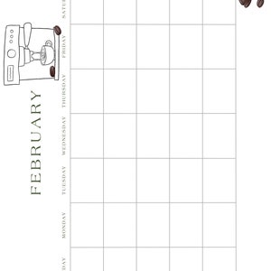 Coffee Undated Calendar Printable, Undated Calendar Printable ...