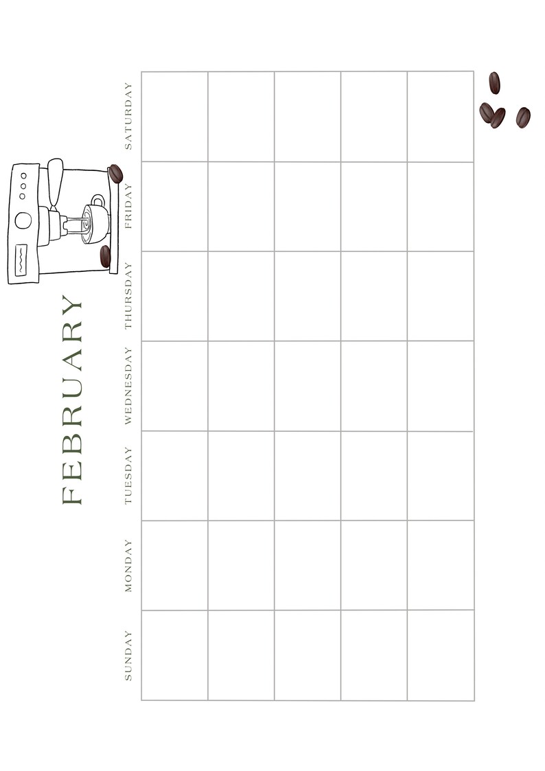 Coffee Undated Calendar Printable, Undated Calendar Printable ...