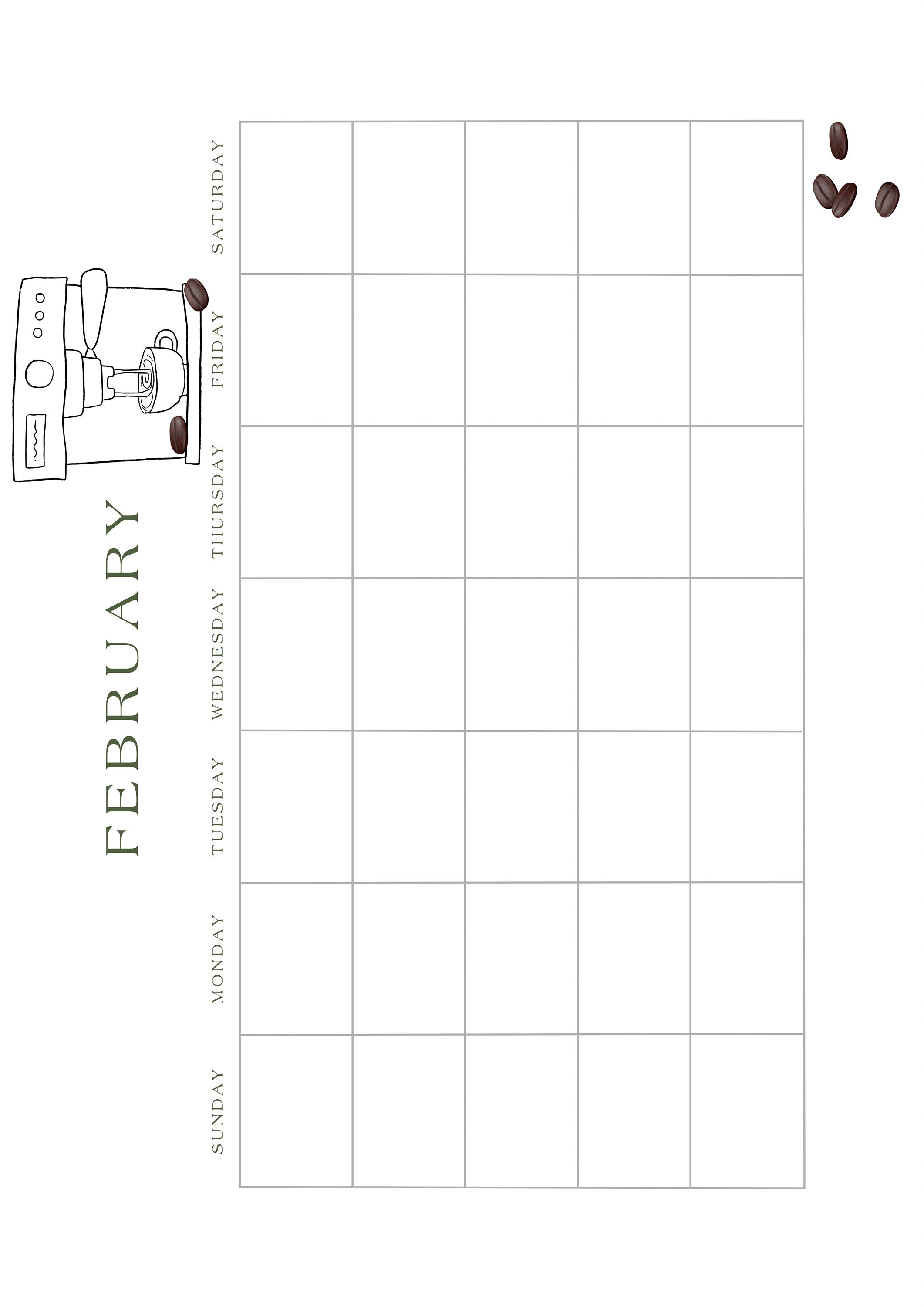 Coffee Undated Calendar Printable, Undated Calendar Printable ...