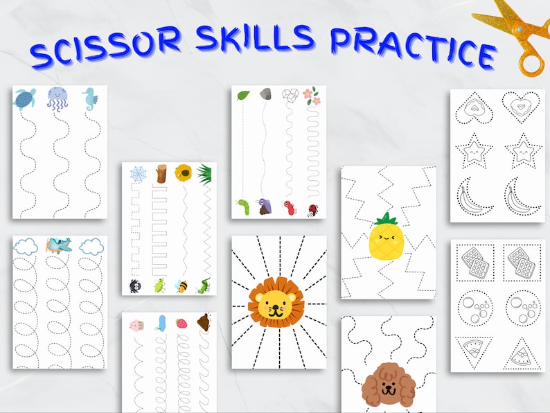 Scissor Skills Printable, Preschool Cutting Practice, Scissor Practice ...