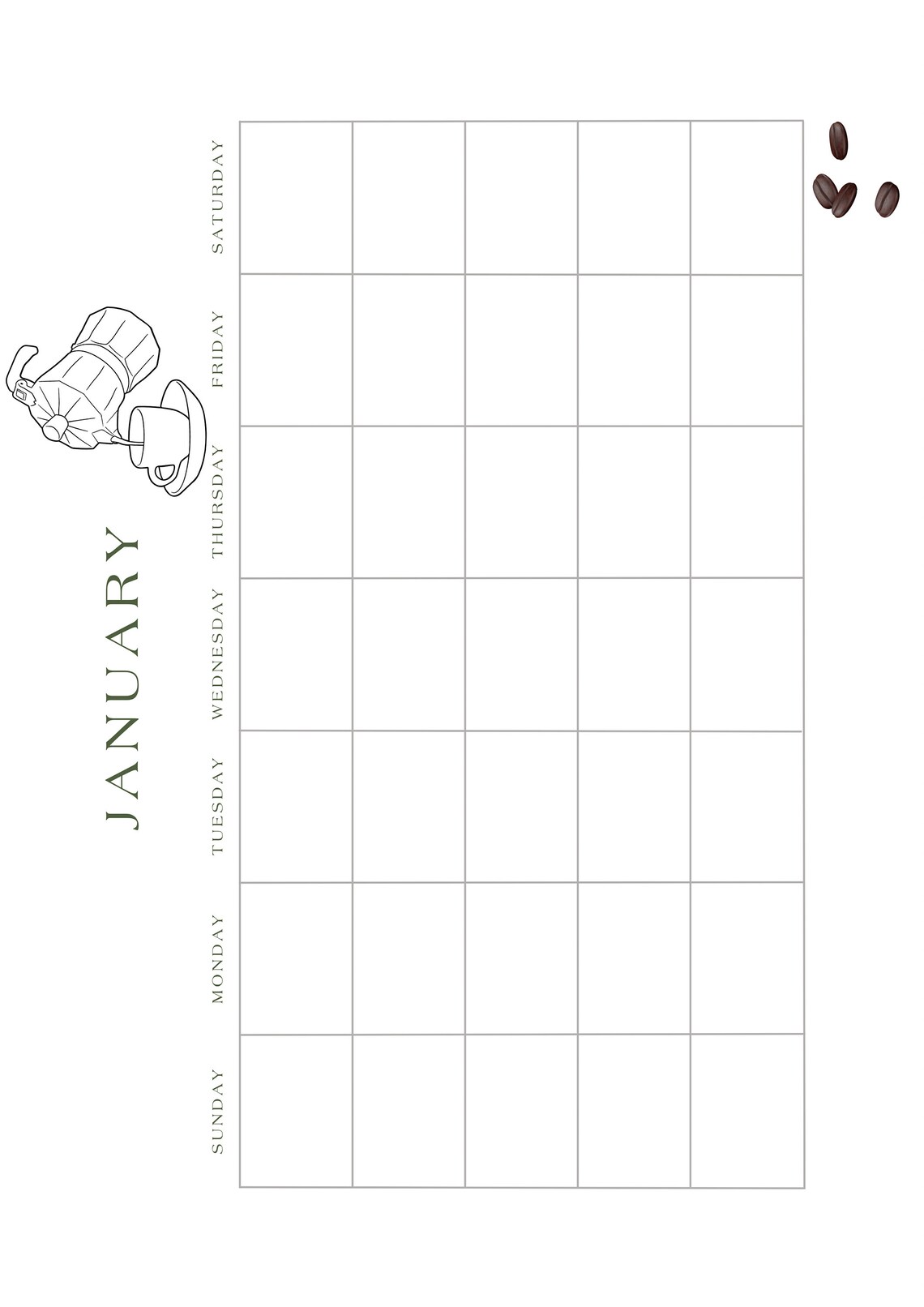 Coffee Undated Calendar Printable, Undated Calendar Printable ...