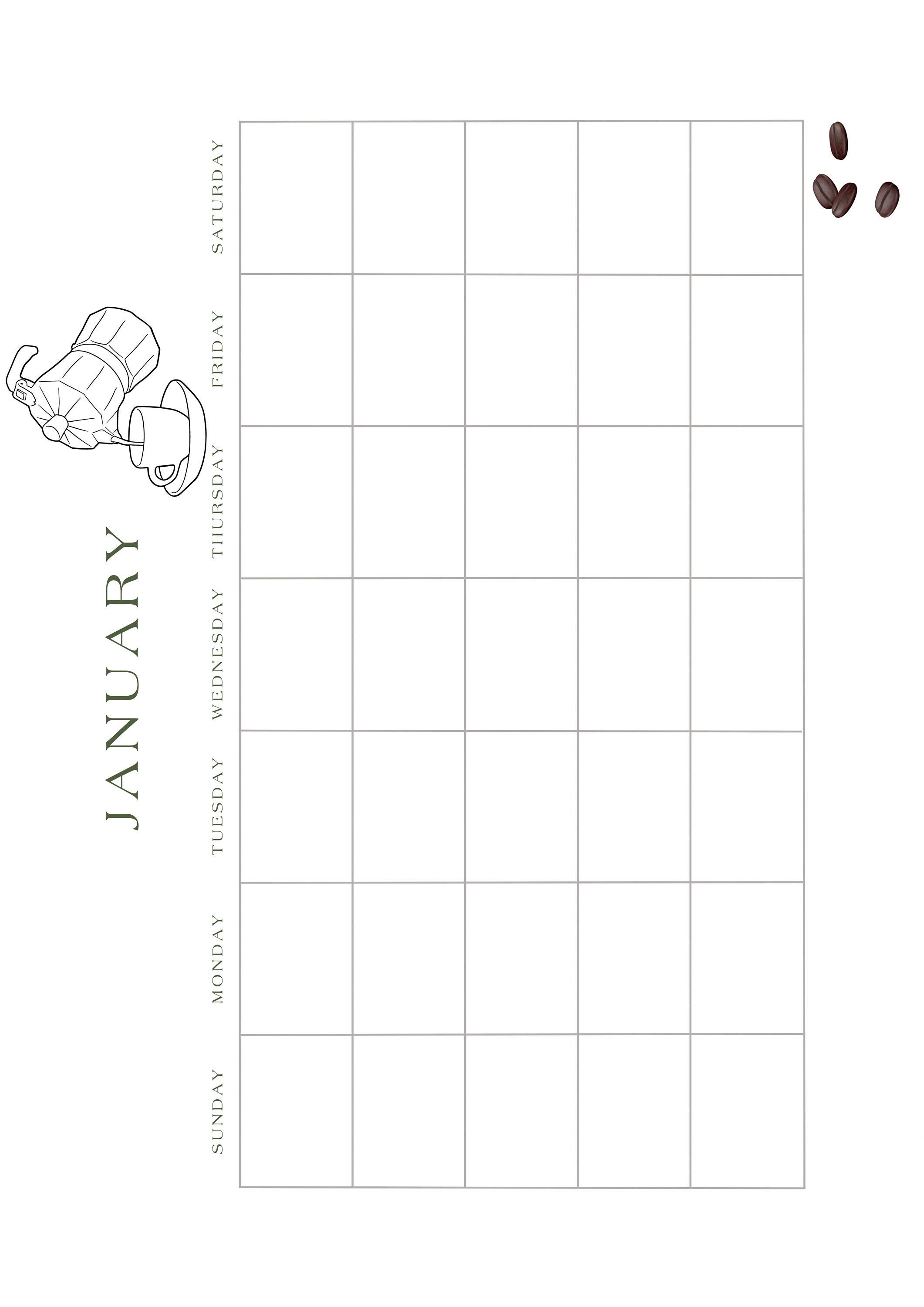 Coffee Undated Calendar Printable, Undated Calendar Printable ...