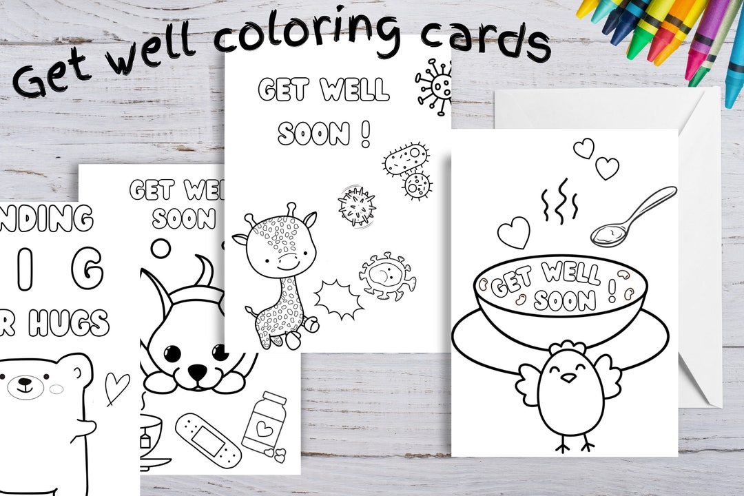 Get Well Coloring Cards Printable, Kids Coloring Cards, Color Your Own ...