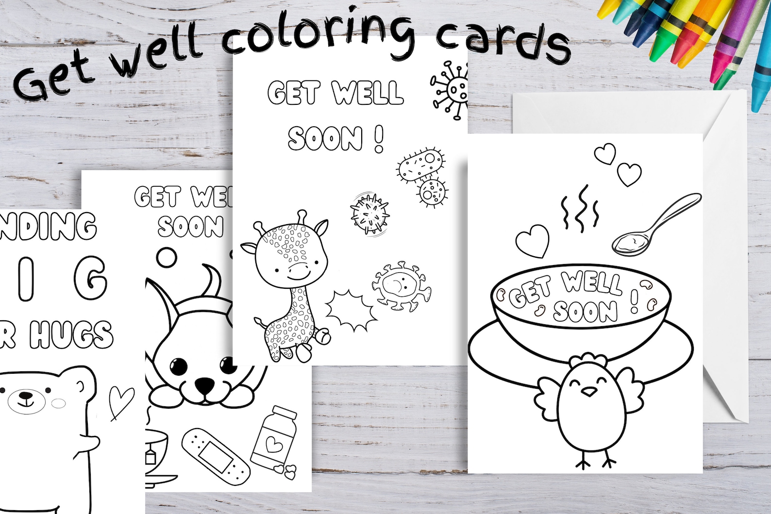 Get Well Coloring Cards Printable, Kids Coloring Cards, Color Your Own ...