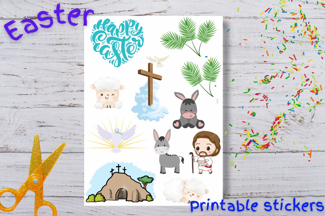 Christian Easter Printable Stickers, Christian Easter Clip Art, Palm ...