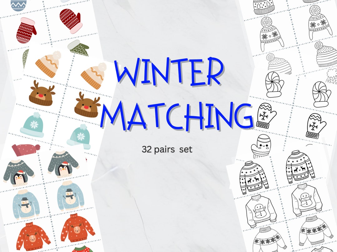 Winter Memory Printable, Winter Memory Game, Winter Coloring Pages - Etsy