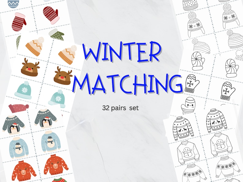 Winter Memory Printable, Winter Memory Game, Winter Coloring Pages - Etsy