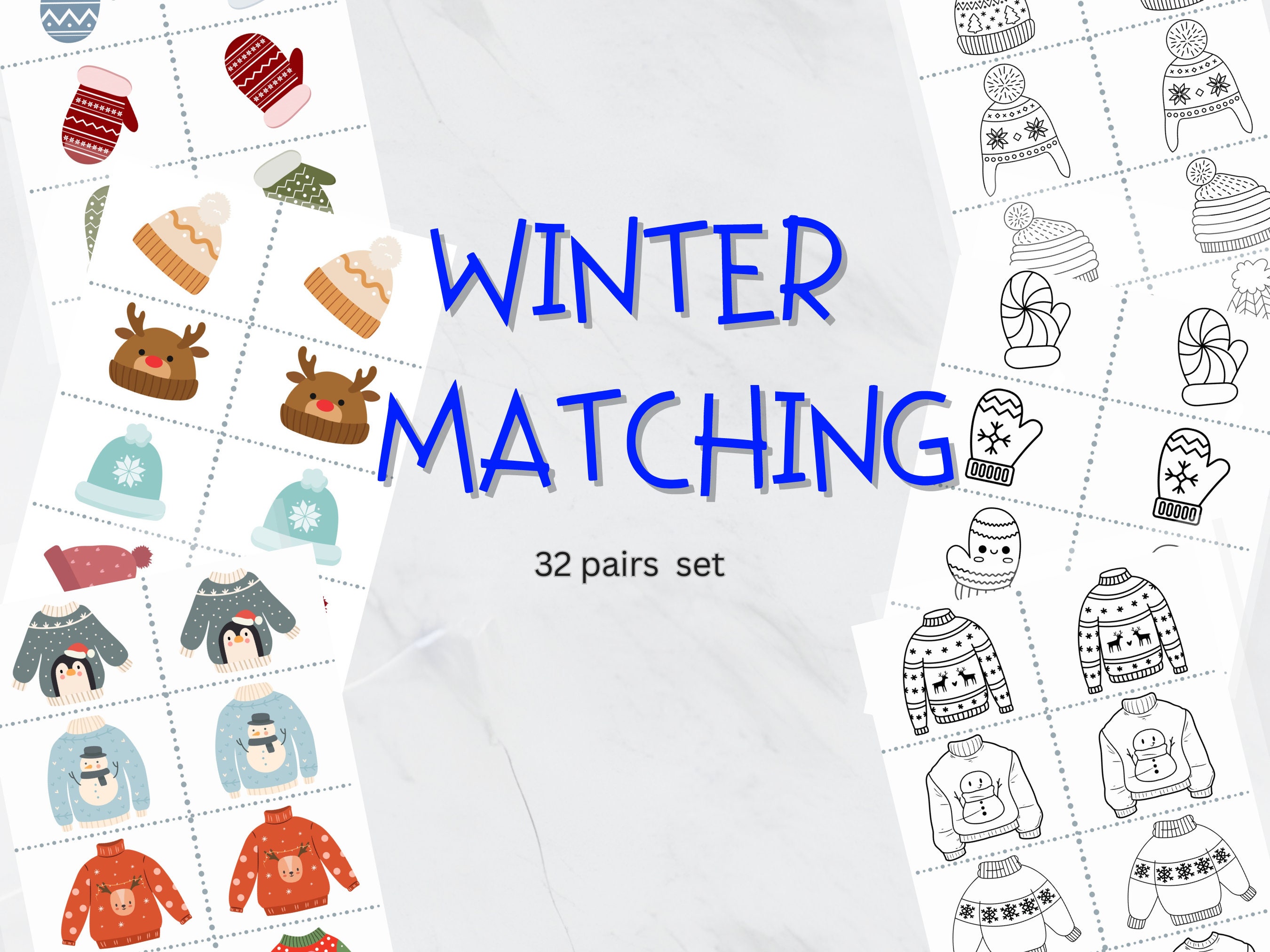Winter Memory Printable, Winter Memory Game, Winter Coloring Pages - Etsy