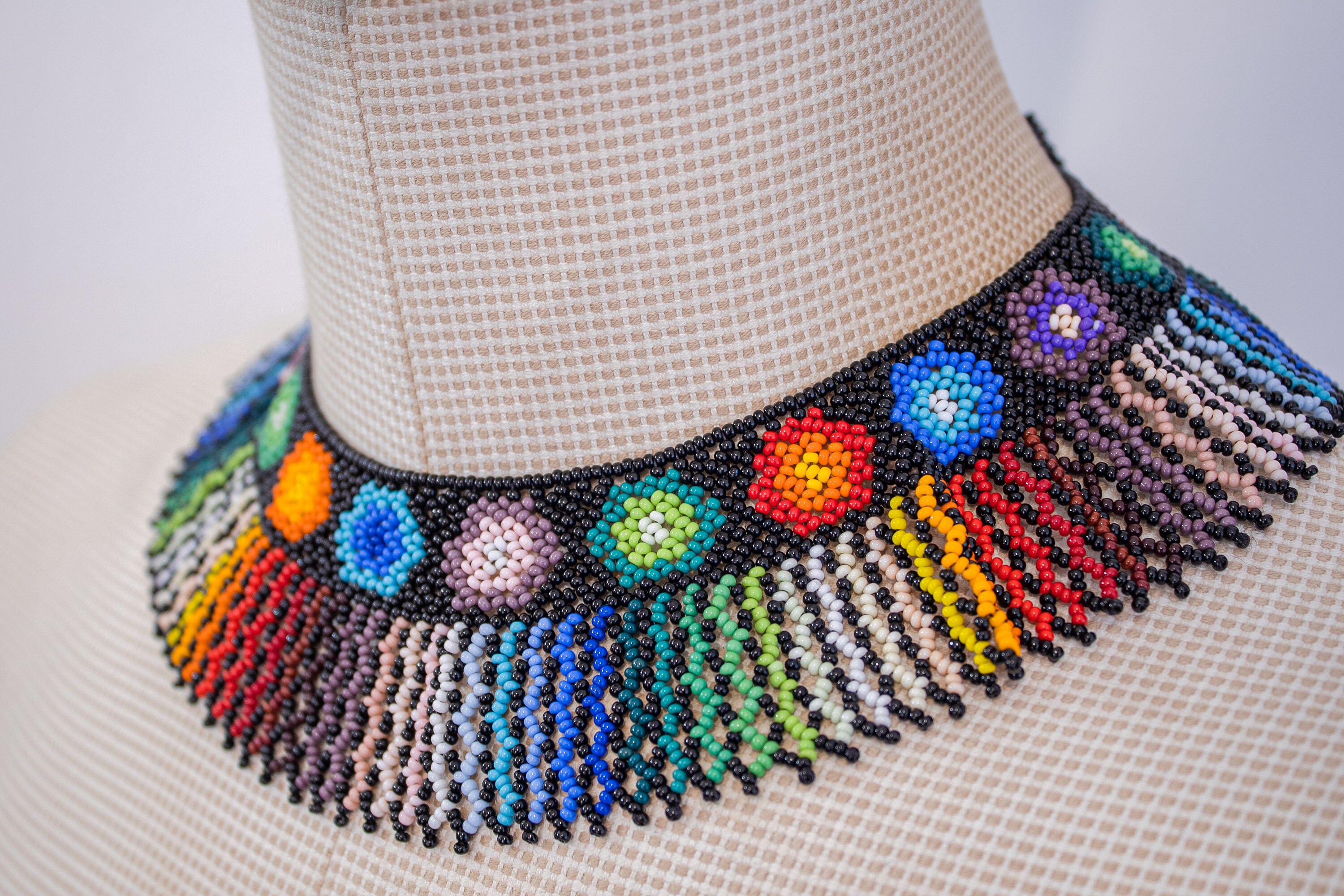 Ecuadorian Beaded Necklace, Indigenous Floral Collar, South American ...