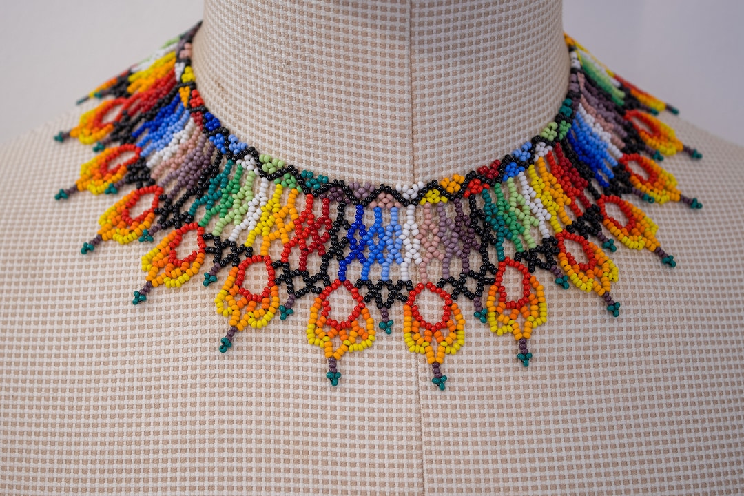 Ecuadorian Beaded Necklace, Indigenous Collar, Celestial Multicolor - Etsy