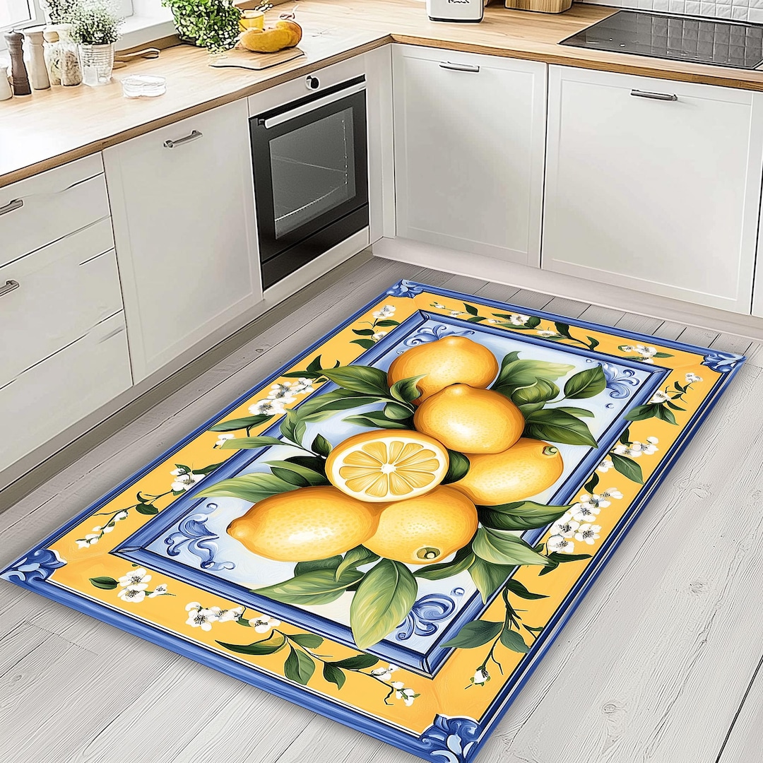 Traditional Style Lemon Rug, Lemon Pattern Rug, Lemon Rug, Kitchen Rug ...