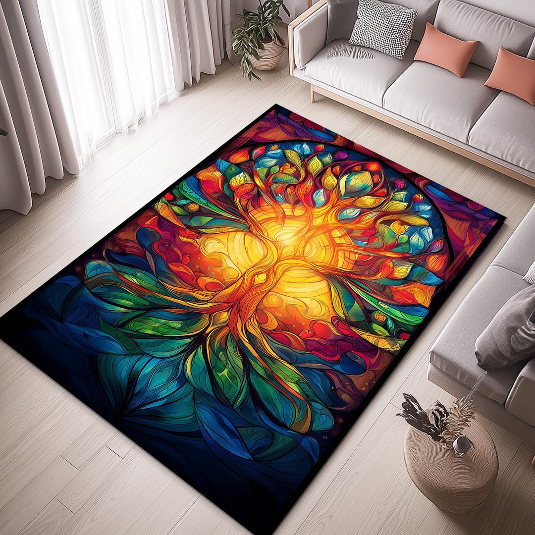 Colorful Tree of Life Rug, Tree of Life Decor, Tree of Life Area Rug ...