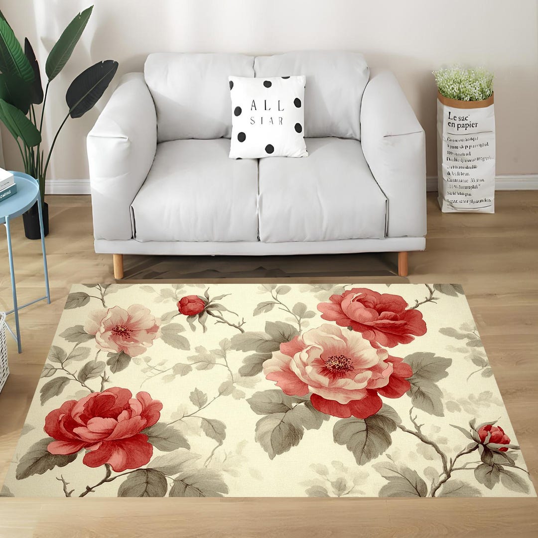Floral Rug, Floral Area Rug, Flower Pattern Rug, Floral Decor, Flower ...