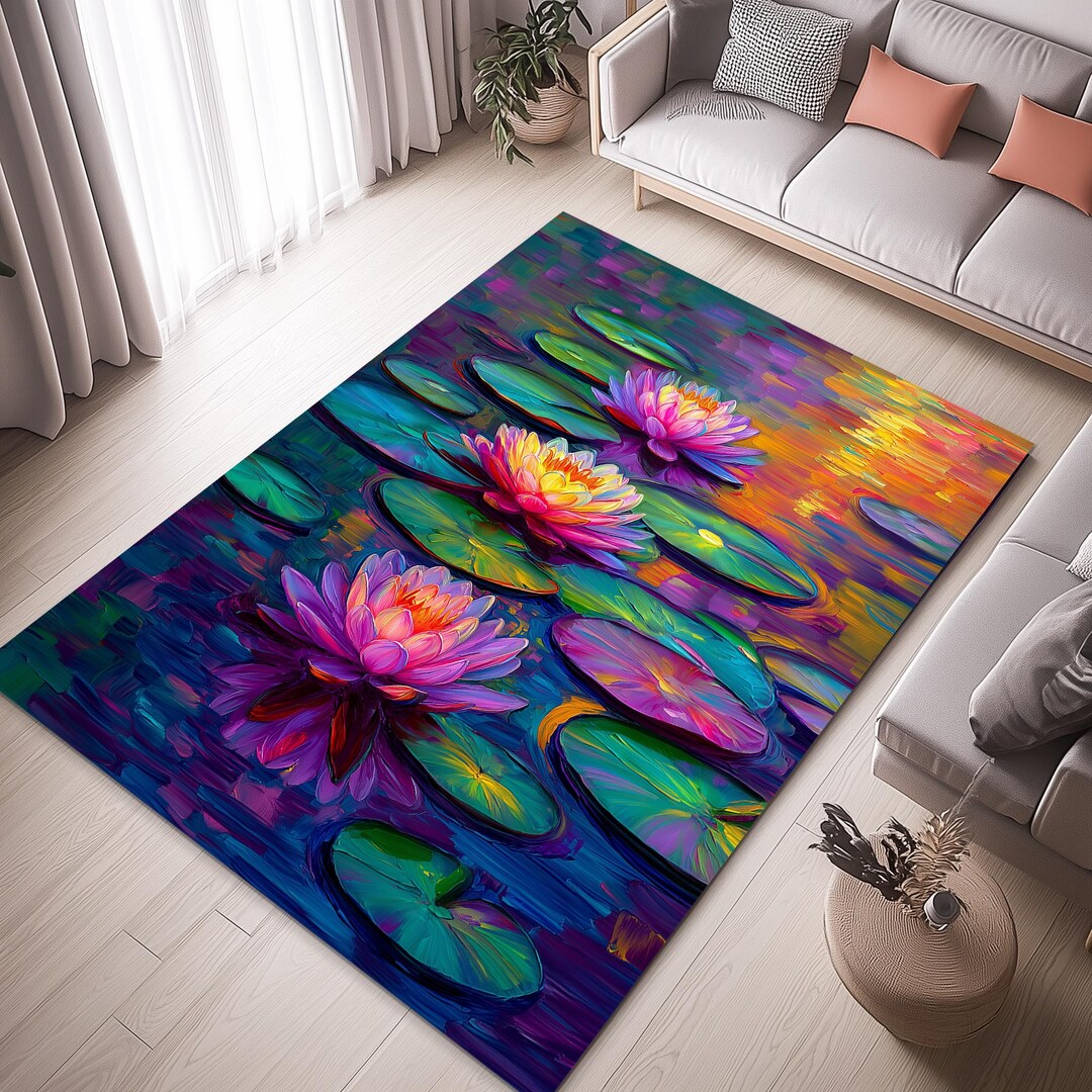 Lotus Flower Rug, Oil Painting Rug, Lotus Rug, Lotus Painting Rug ...