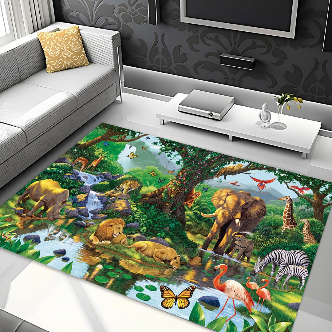 Forest Rug,jungle Rug,jungle Animals Rug,jungle King's Rug,colorful Rug ...