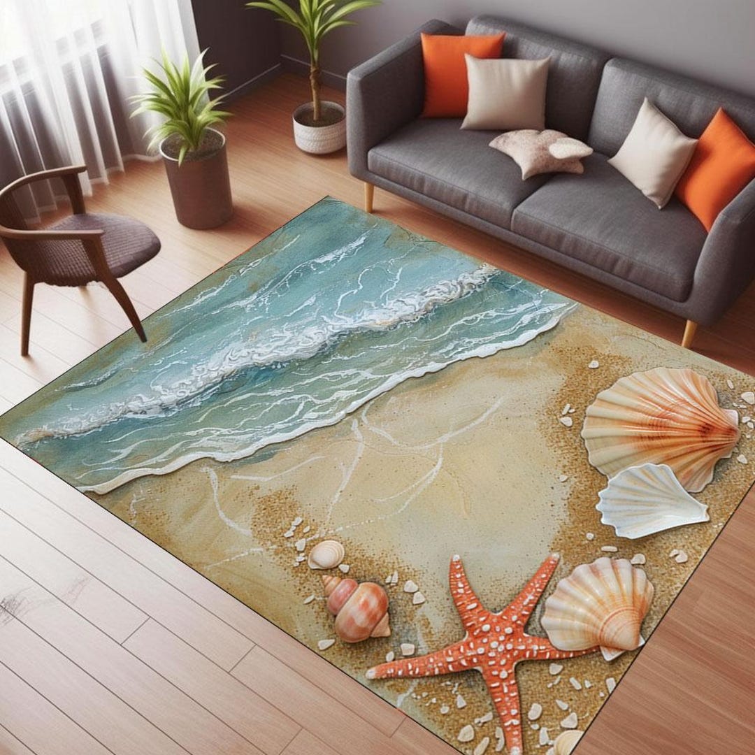 Shells Rug, Starfish Design Rug, Sand Decor Rug, Beach Themed,shell ...