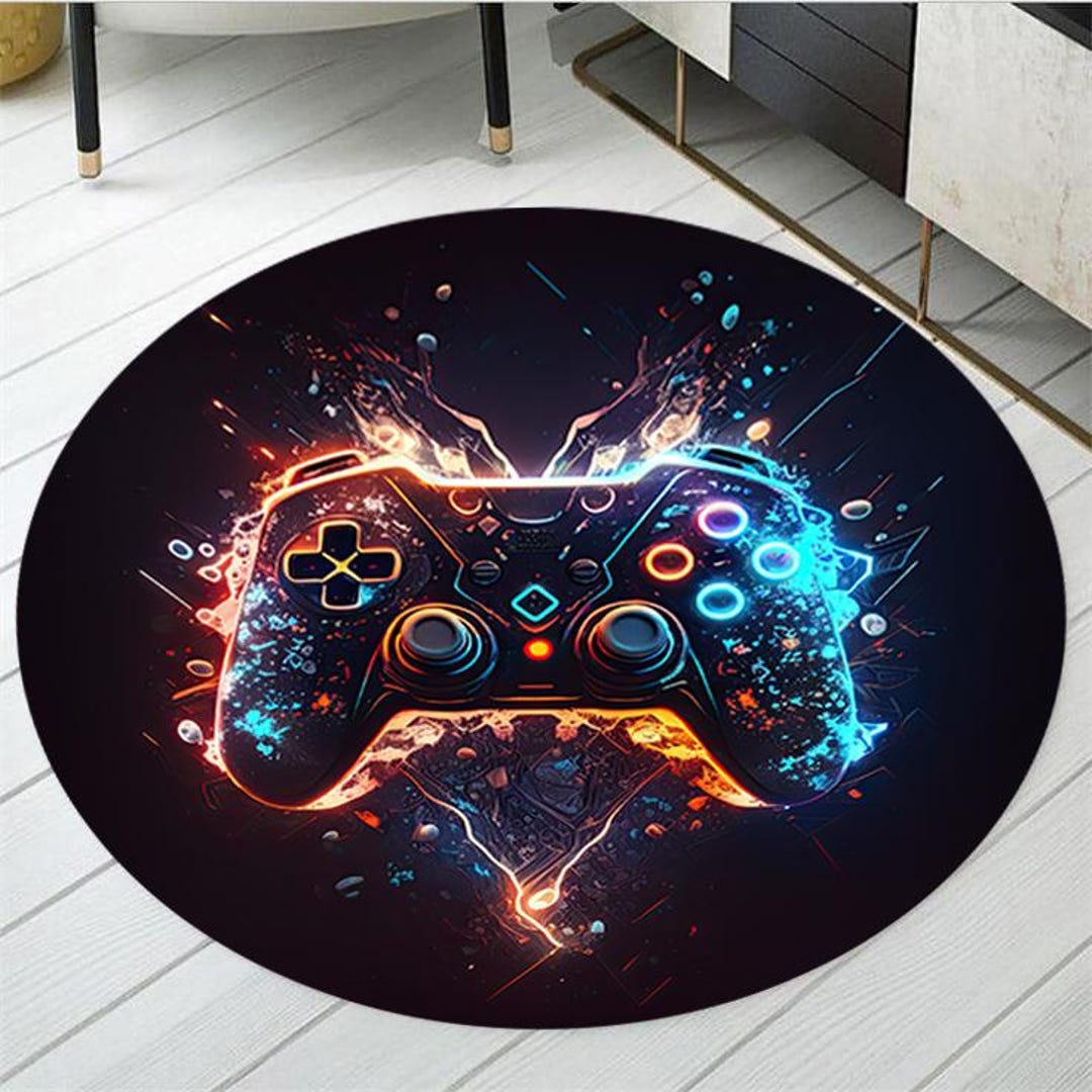 Neon Game Controller Rug, Neon Light Game Controller Rug, Game Room Rug ...