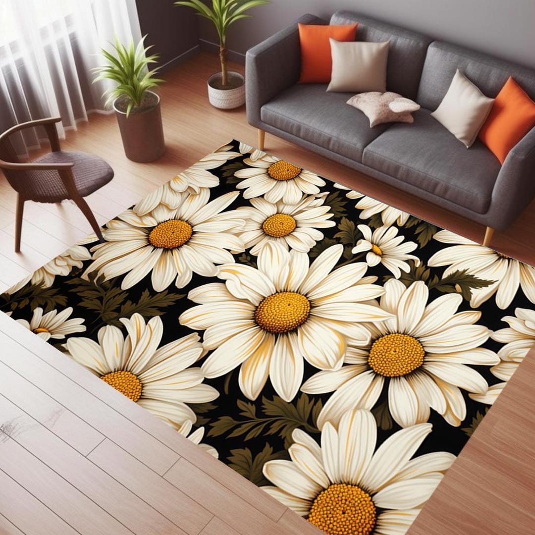 Daisy Rug, Daisy Decor Rug, Daisy Area Rug, Flower Design Rug, Floral ...