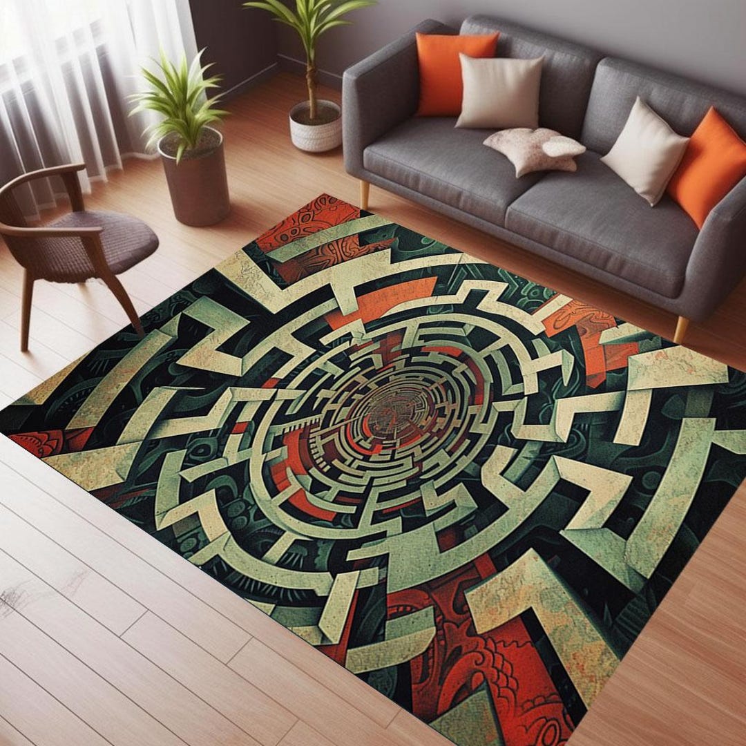 Maze Rug, Maze Decor Rug, Maze Design Rug, Vortex Area Rug, Home Decor ...