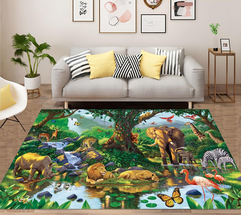 Forest Rug,jungle Rug,jungle Animals Rug,jungle King's Rug,colorful Rug ...
