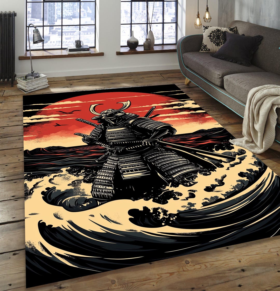Japanese Rug, Japanese Warrior Rug, Wave Rug, Japan Themed Carpet ...