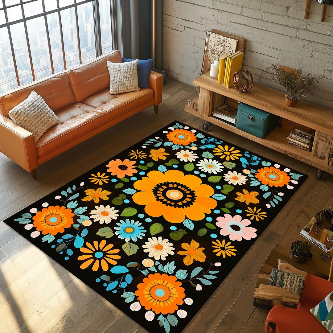 Colorful Floral Rug, Floral Decor, Flower Themed Rug, Flower Rug ...