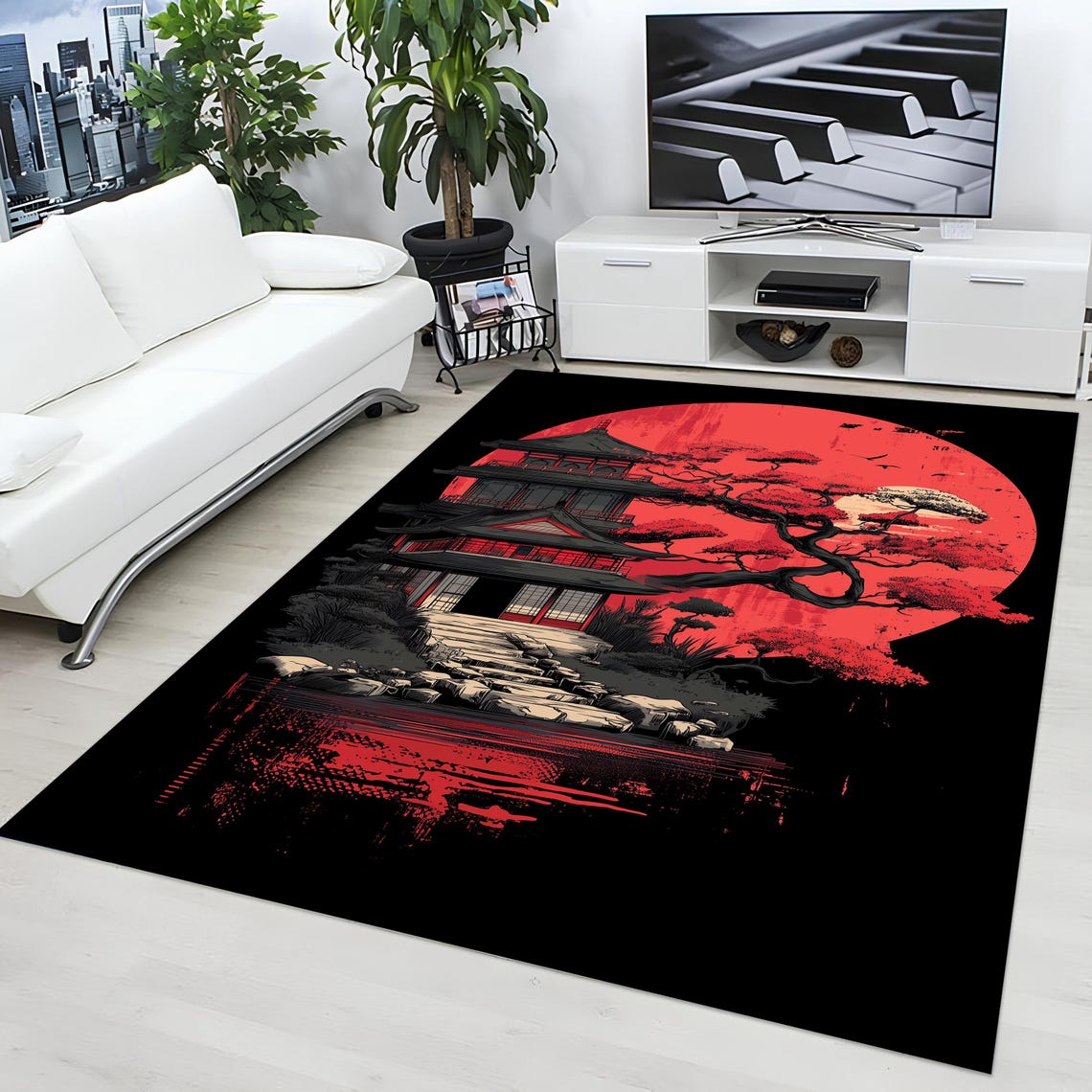 Japan Themed Rug, Japanese Rug, Japanese Design Rug, Japanese Decor Rug ...