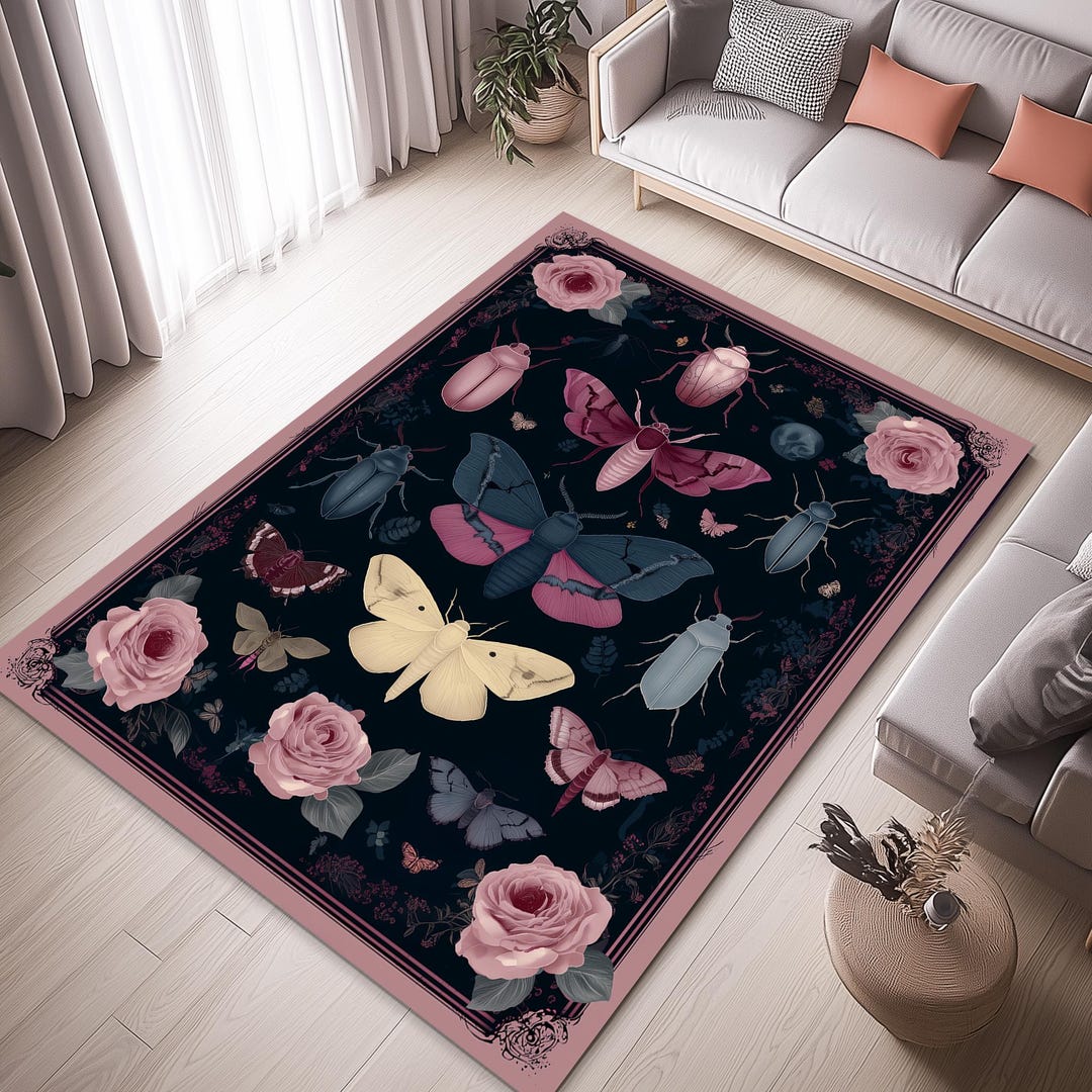 Bugs Area Rug, Bug Pattern Rug, Floral Bug Rug, Insects Rug, Bugs Rug ...