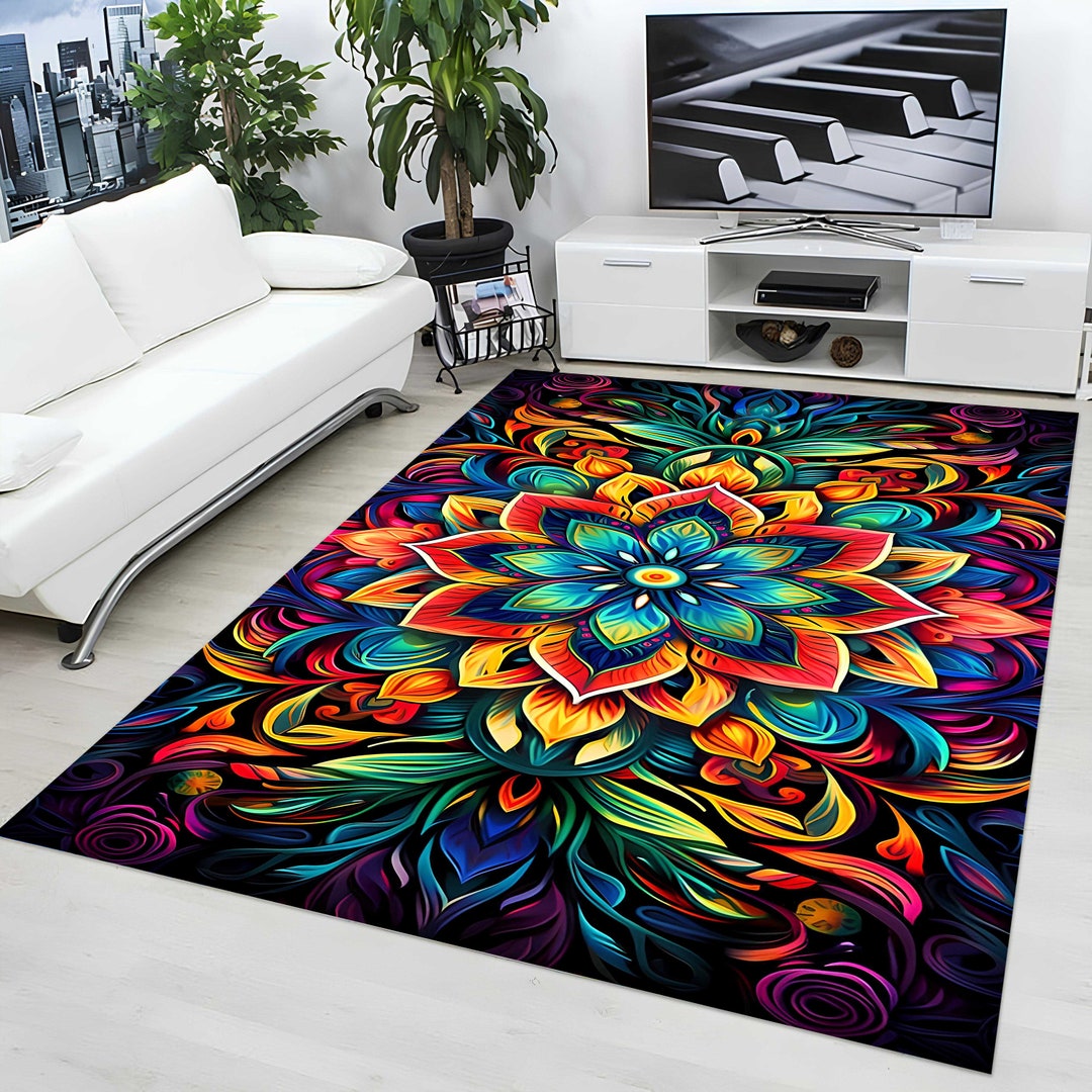Mandala Rug, Mandala Patterned Rug, Floral Rug, Mandala Decor Rug ...
