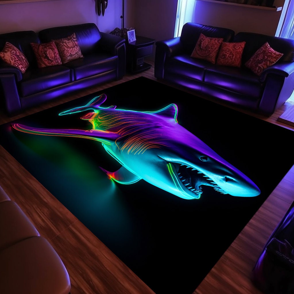 Neon Shark Rug, Game Room Rug, Movie Room Rug,colorful Rug,shining Rug ...