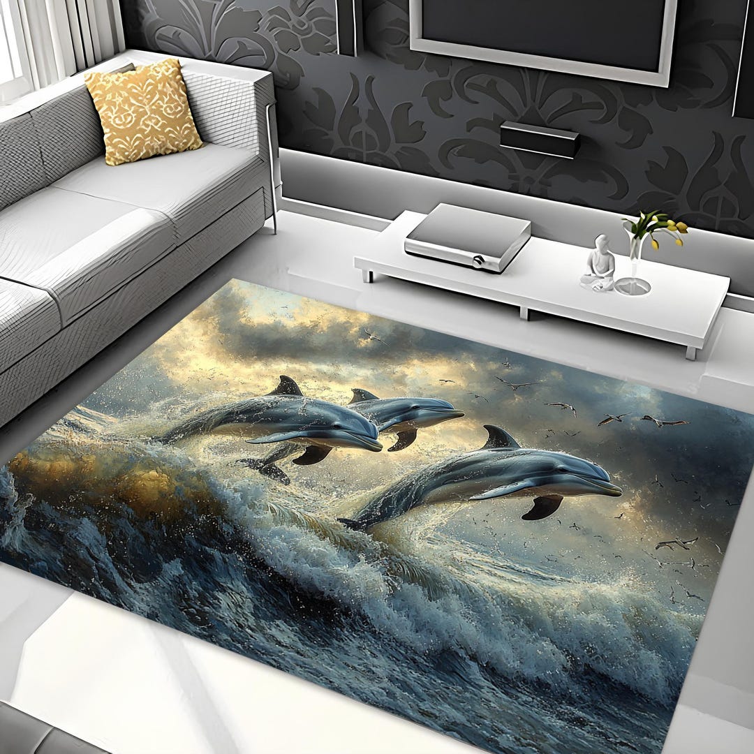 Dolphin Rug, Dolphin Area Rug, Underwater Animals Rug, Dolphin Design ...