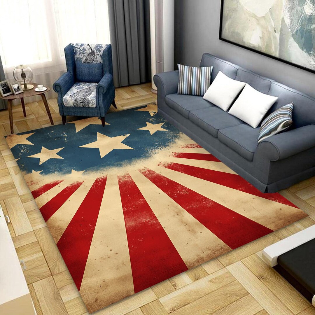 Retro American Flag Rug, USA Flag Rug, Flag Rug, America Themed Rug ...