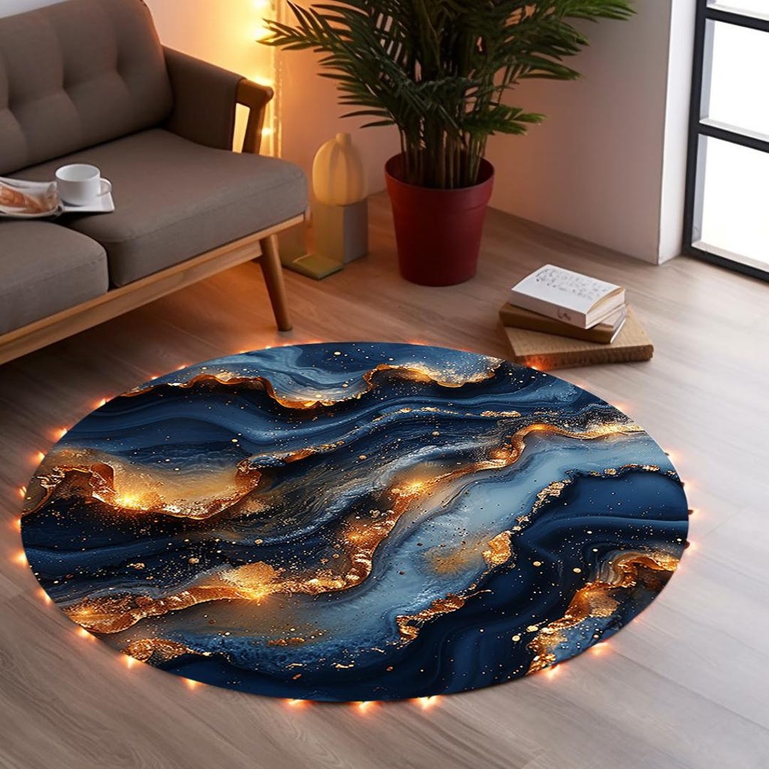 Marble Round Rug, Blue Marble Rug, Marble Area Rug, Marble Decor Rug ...